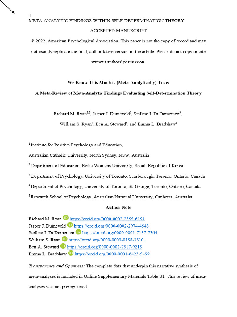 Selff Determination Theory | PDF | Meta Analysis | Motivation