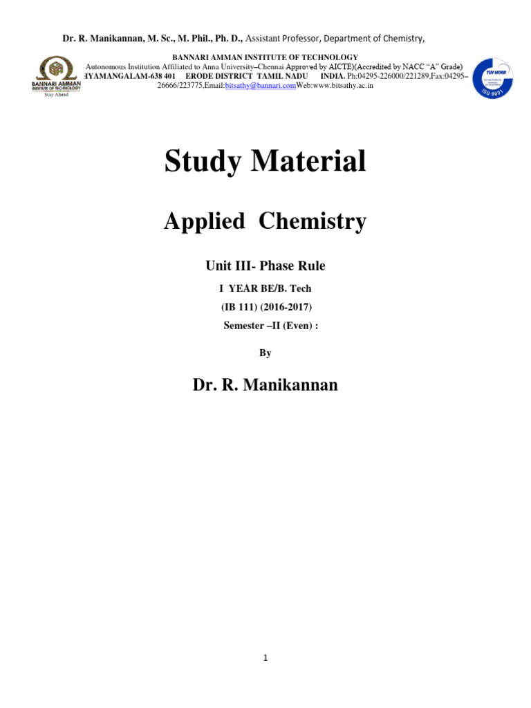 App Chem Notes U 3 Phase Rule | PDF | Phase Rule | Phase (Matter)