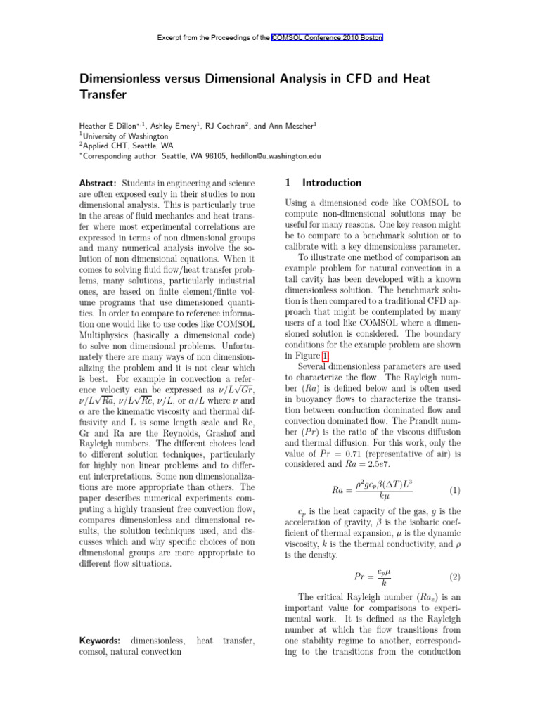 2010 Comsol Dimensionless | PDF | Convection | Navier–Stokes Equations