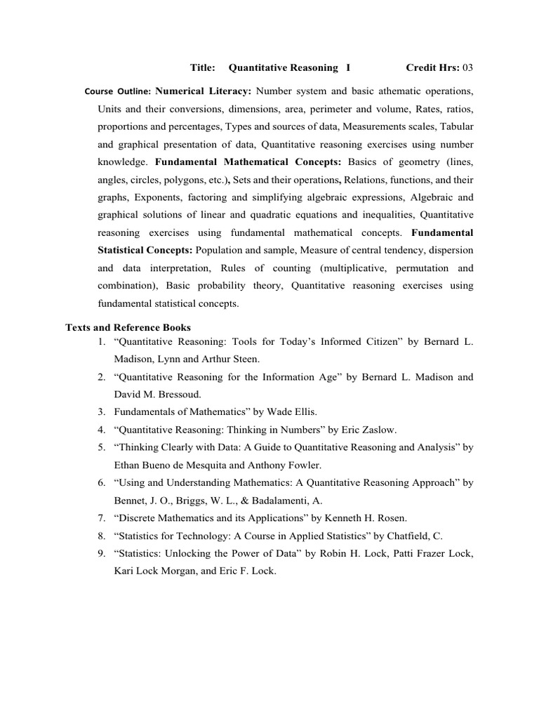Quantitative Reasoning I | PDF