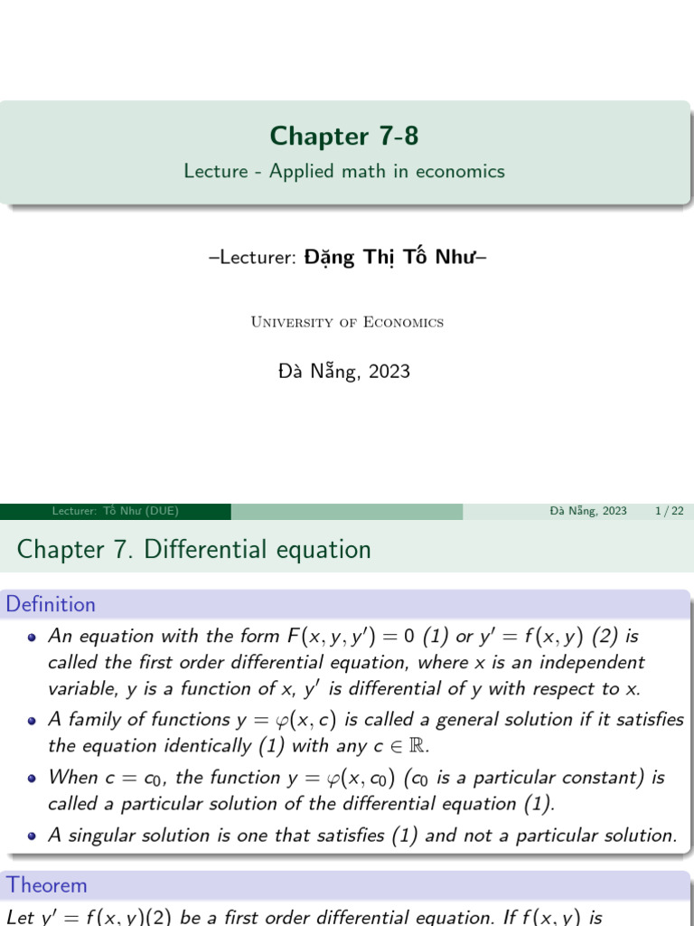Slide Chapter 7-8 | PDF | Ordinary Differential Equation | Equations