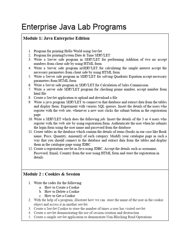 Enterprise Java Lab QB SK | PDF | Http Cookie | Data Management Enterprise Java Lab QB SK | PDF | Http Cookie | Data Management