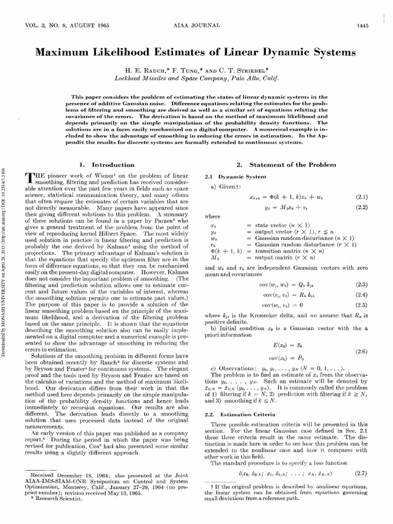Linear Dynamic Systems Estimation | PDF | Kalman Filter | Normal Distribution