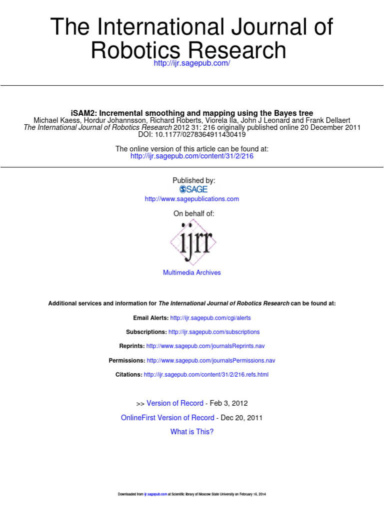 iSAM2 - Incremental Smoothing and Mapping Using The Bayes Tree (Kaess2011) | PDF | Bayesian ...