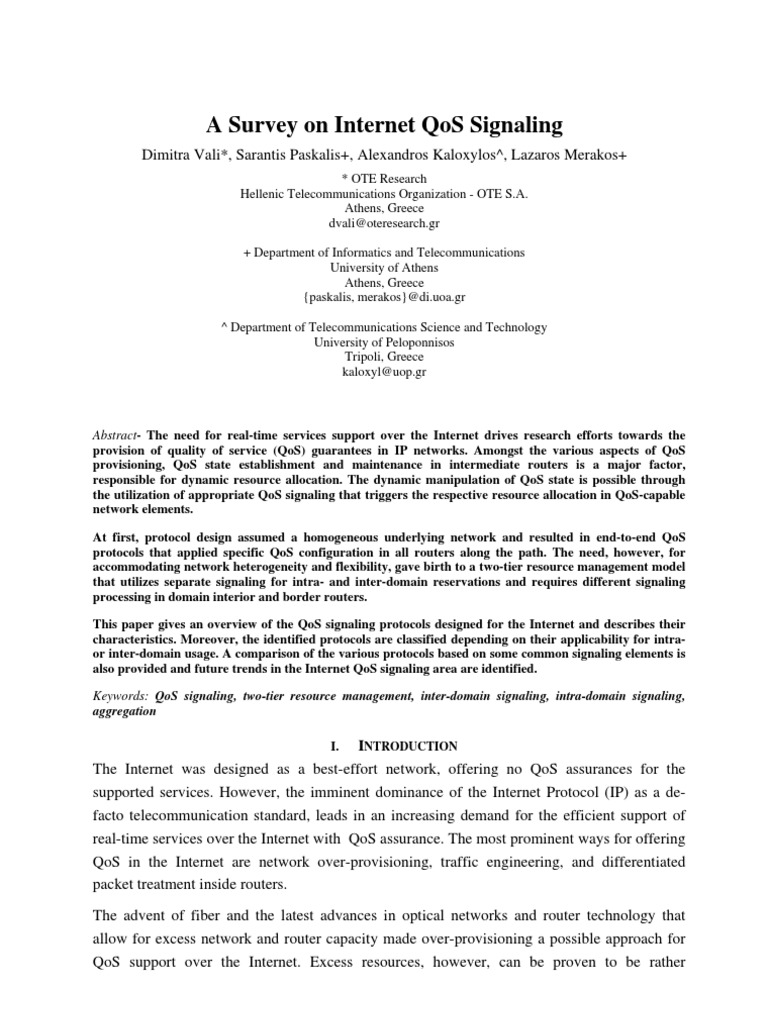 Internet QoS Signaling Overview | PDF | Quality Of Service | Session ...
