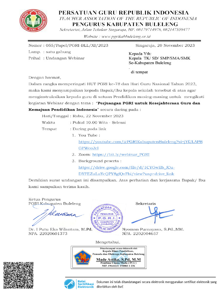 Undangan Webinar PGRI | PDF Undangan Webinar PGRI | PDF