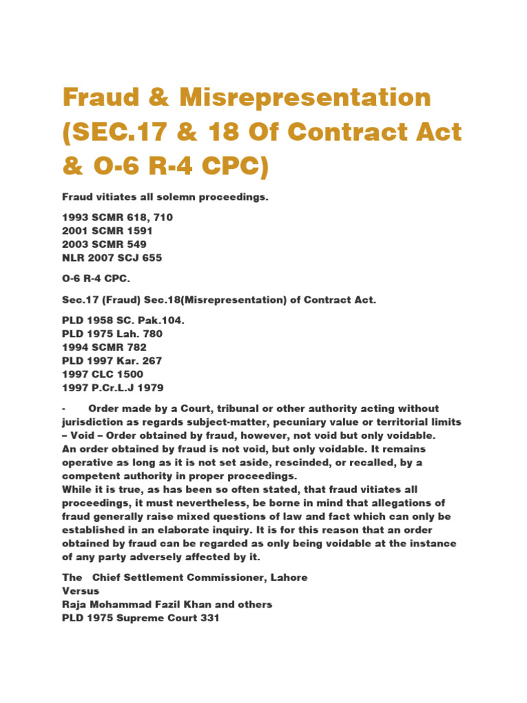 Fraud and Misrepresentation Judgements | PDF | Fraud | Misrepresentation