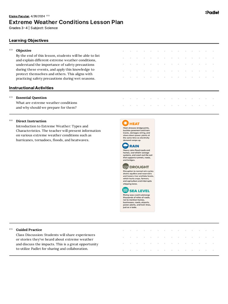 Extreme Weather Conditions Lesson Plan | PDF | Lesson Plan | Teaching