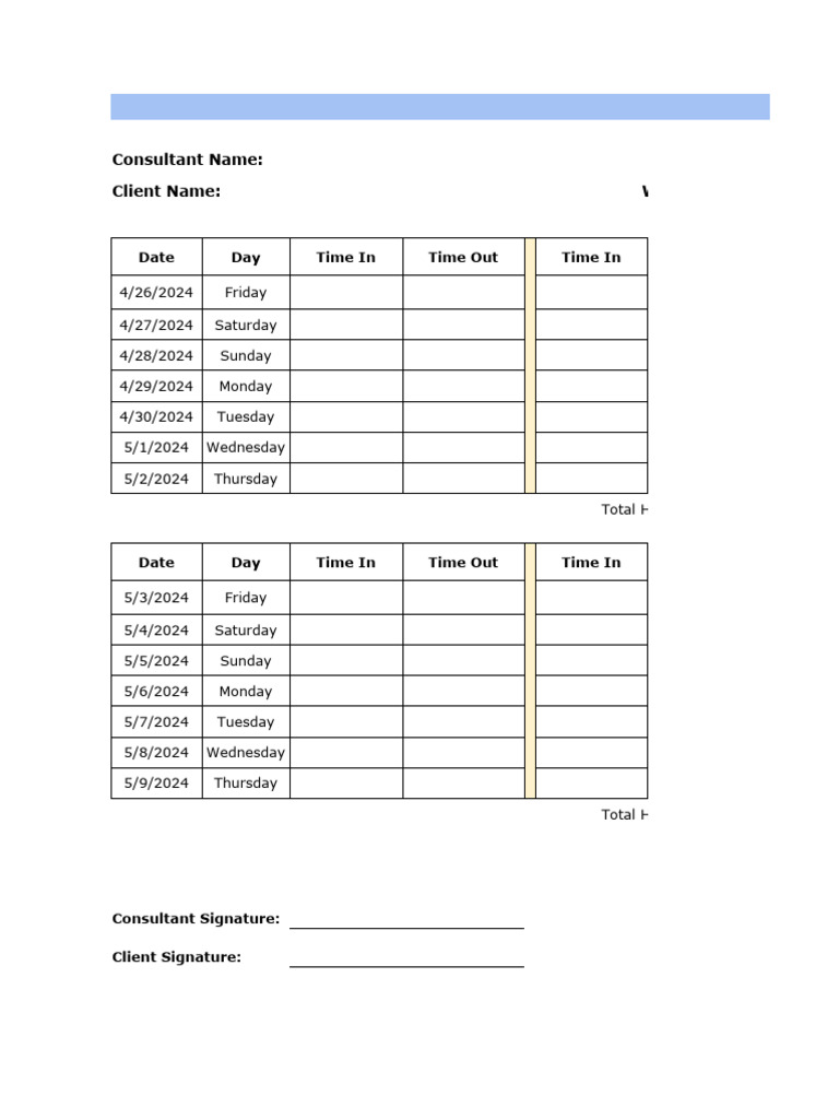 Consultant Bi Weekly Timesheet Excel | PDF
