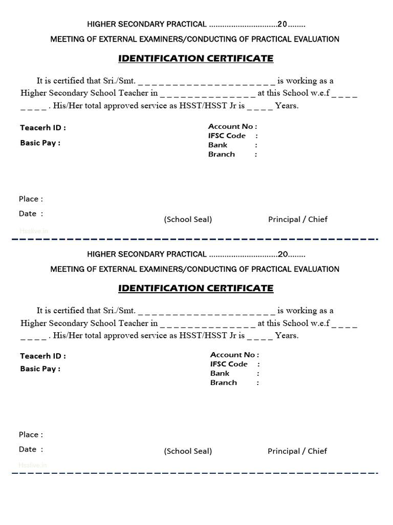 Hsslive Identification Certificate Format | PDF