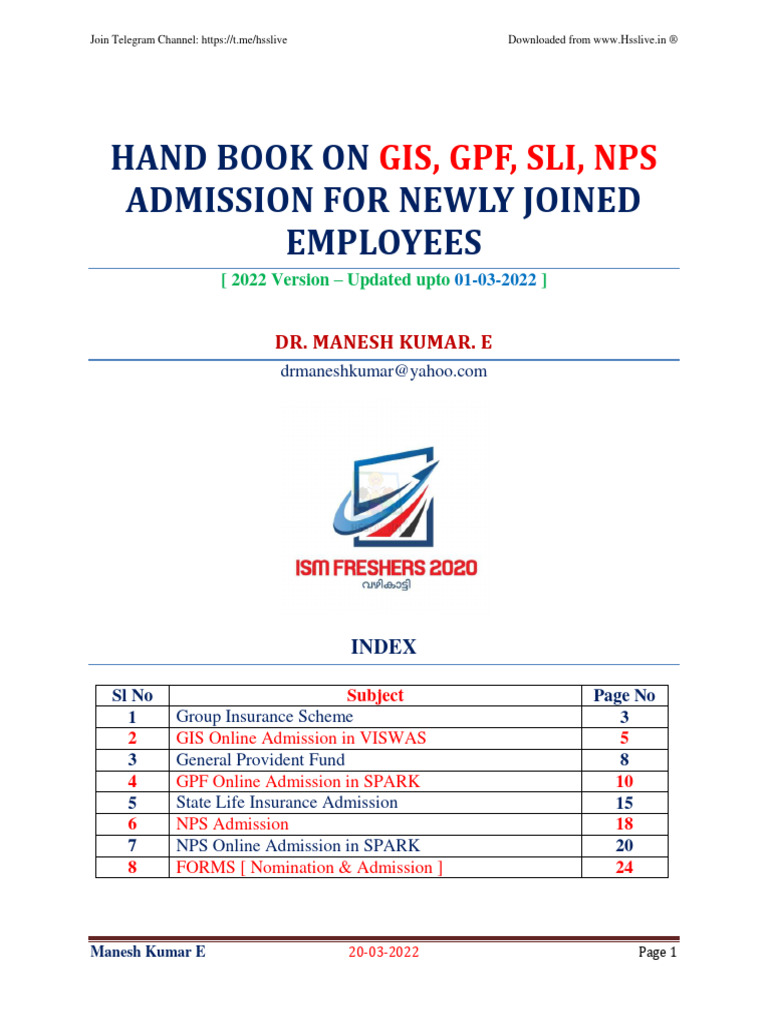 Hsslive-Hand Book On GIS, GPF, SLI, NPS Admission For Newly Joined ...