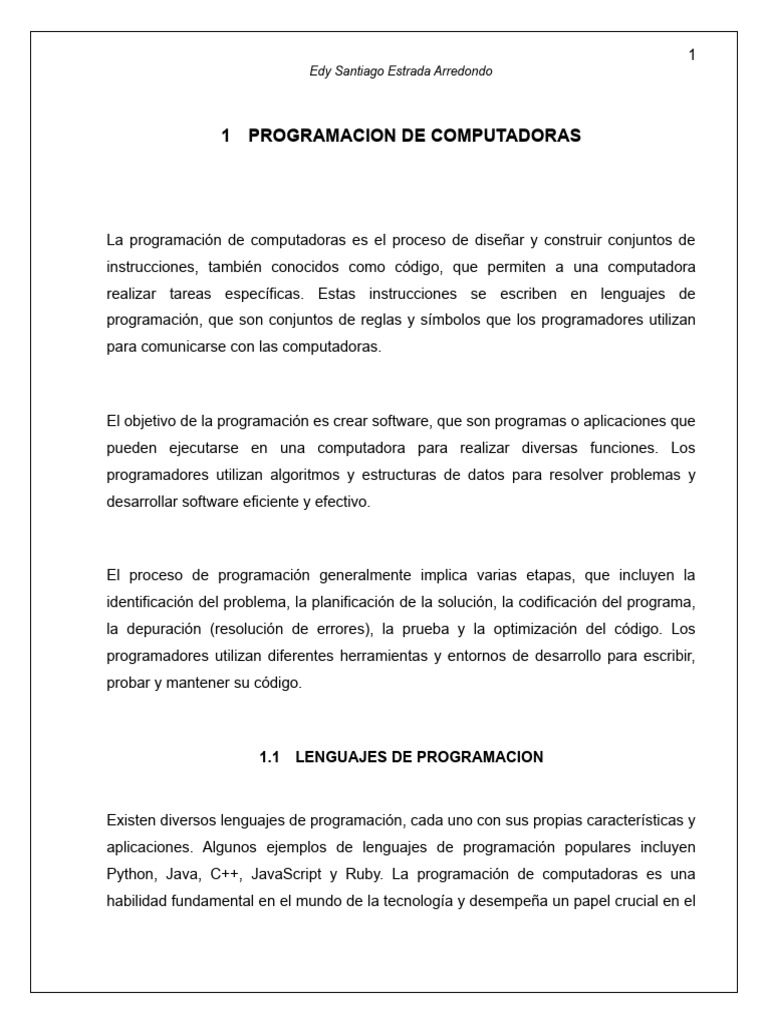 Programacion de Computadoras Edy Santiago Estrada | PDF | Lenguaje de programación ...