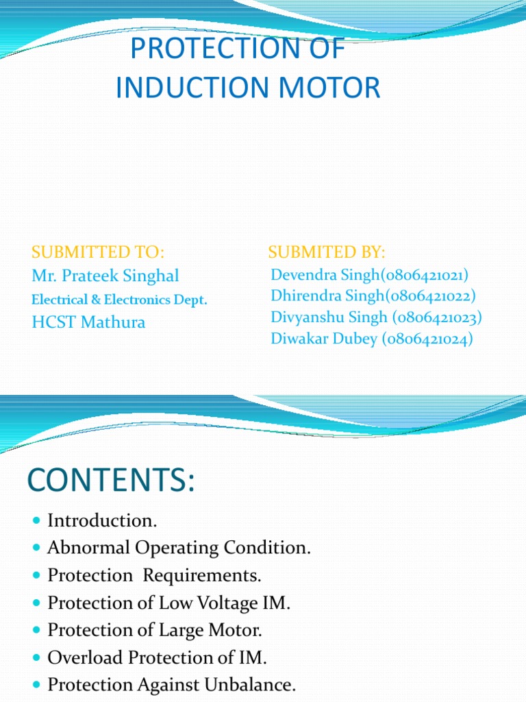Induction Motor Protection Overview | PDF | Relay | Fuse (Electrical)