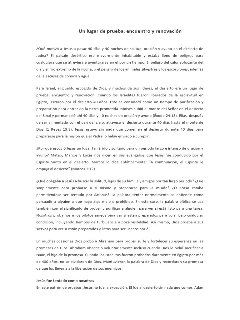 40 Días de Ayuno de Jesús en el Desierto | PDF | Jesús | Pecado