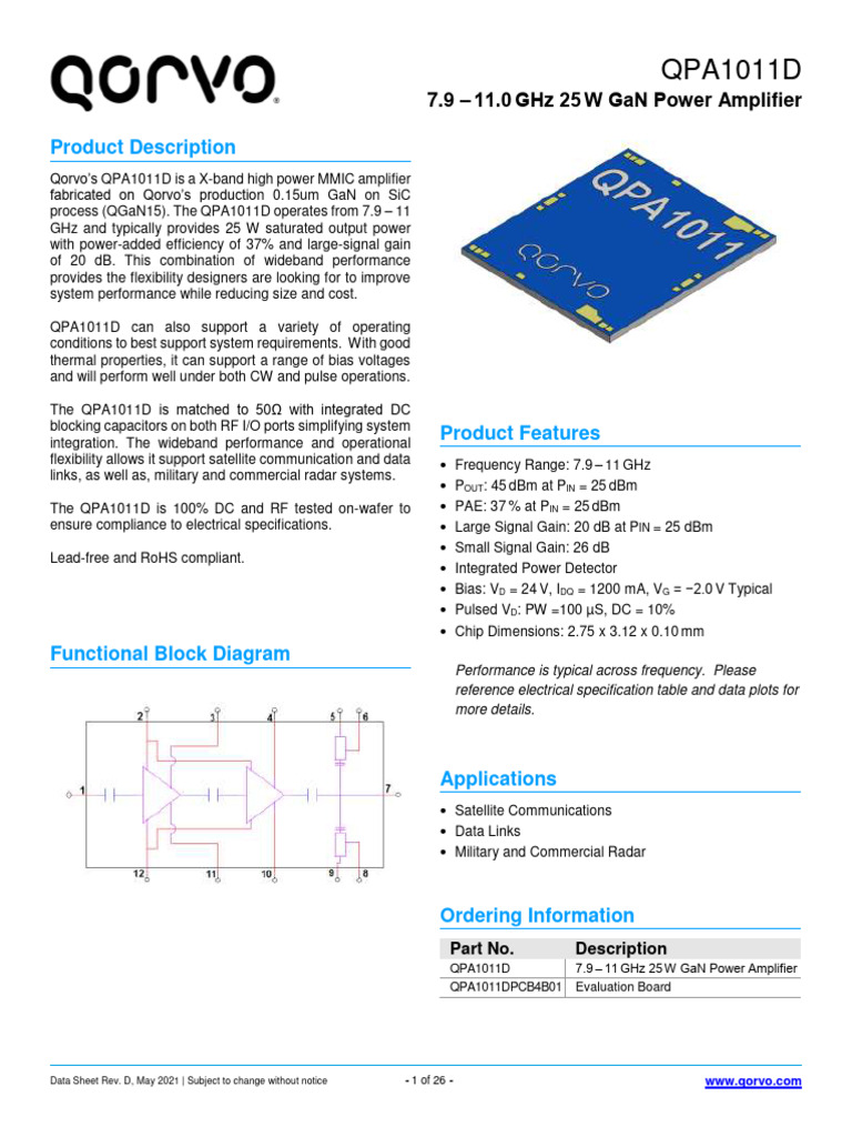 QPA1011D Data Sheet | PDF | Amplifier | Decibel