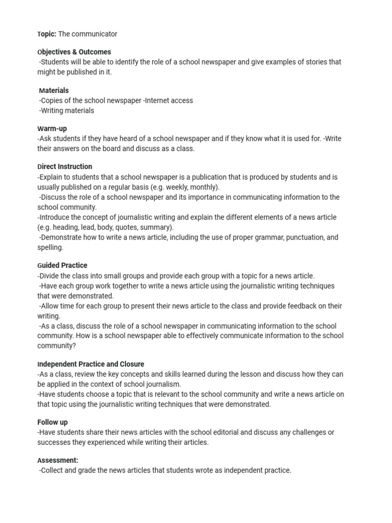Newspaper Lesson Plan 2 | PDF