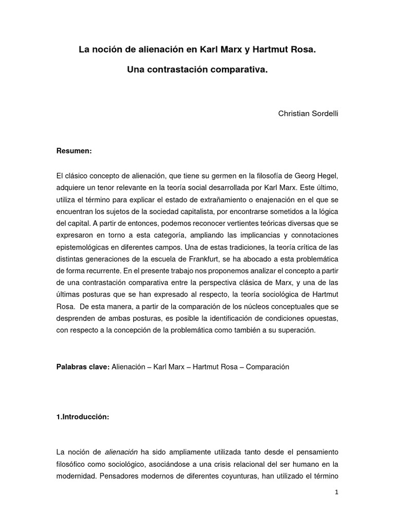La Noción de Alienación en Karl Marx y Hartmut Rosa | PDF | Karl Marx ...