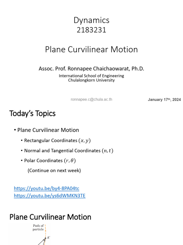 Plane Curvilinear Motion Explained | PDF