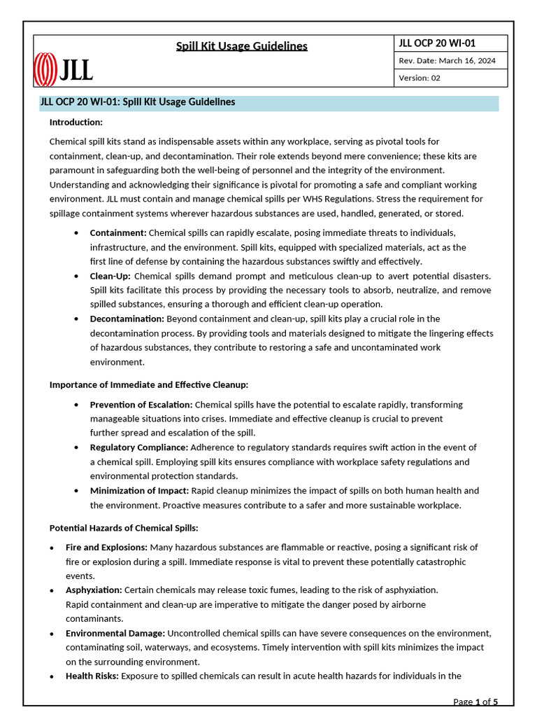 Spill Kit Usage Guidelines for Safety | PDF | Oil Spill | Personal ...