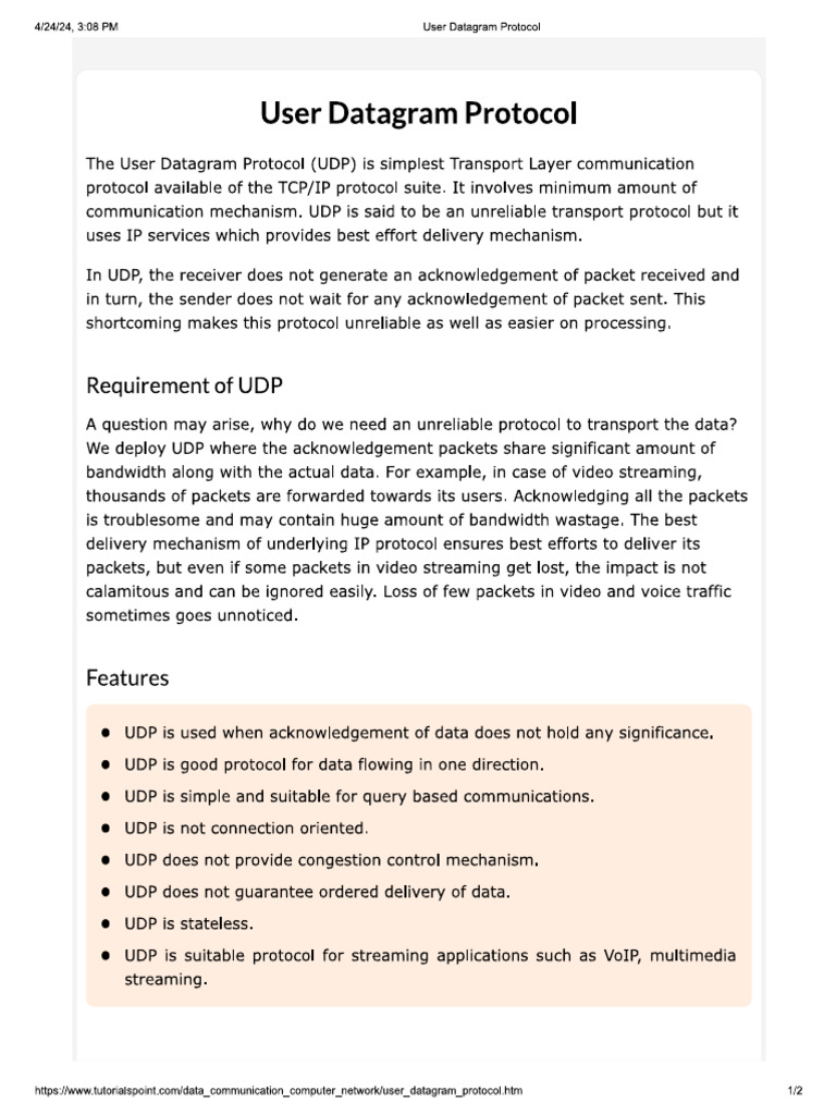 User Datagram Protocol | PDF