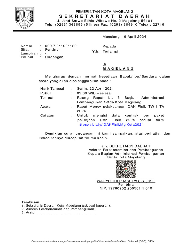 Undangan Monev Pelaksanaan DAK Fisik TA 2024 Fix | PDF