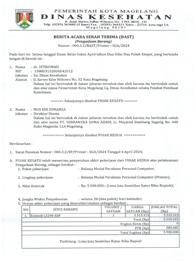 BAST Printer - DAK Fisik 2024 - Ins Farmasi | PDF