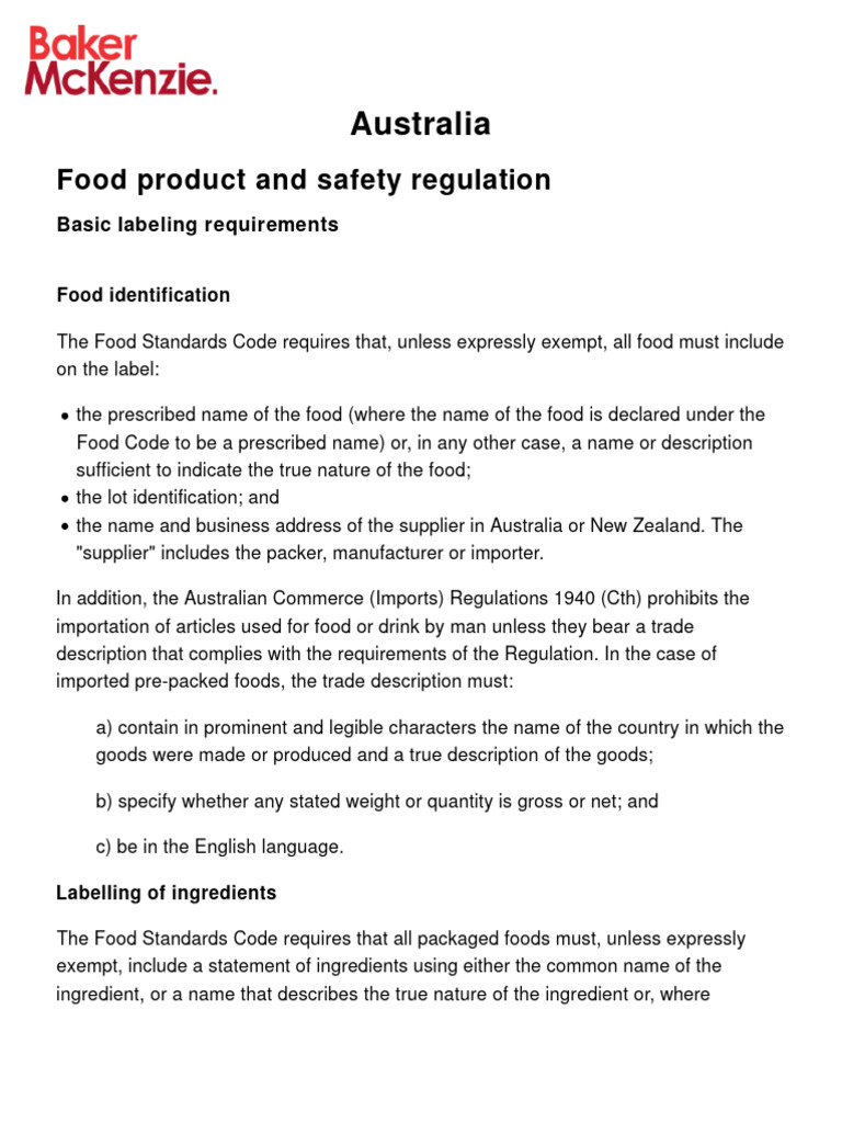 Basic Labeling Requirements - Australia - 07152018 | PDF