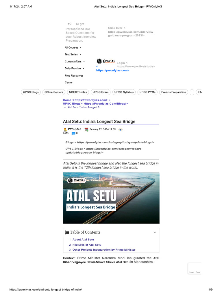 Atal Setu: India's Longest Sea Bridge | PDF | Transport