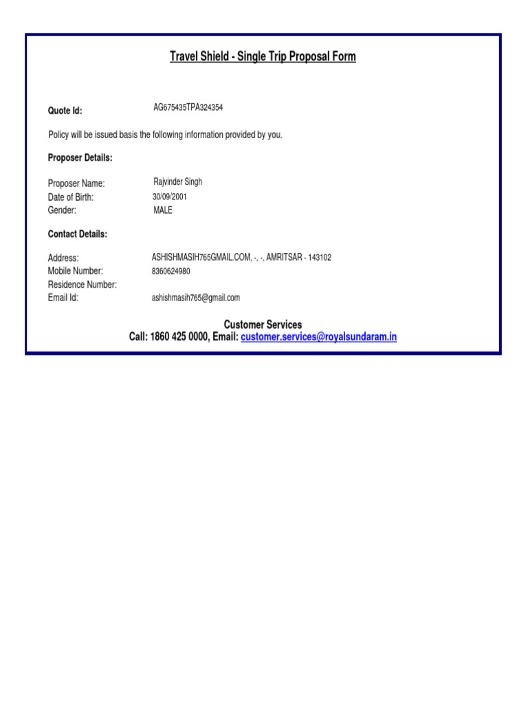 AG023760TPA484423 - Travel - Proposal - Form Rajvinder Singh | PDF ...