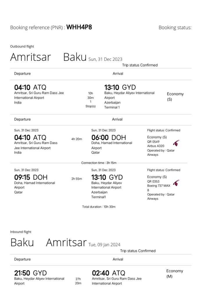 Qatar Airwayss - Trip Summary | PDF | Aviation | Transport