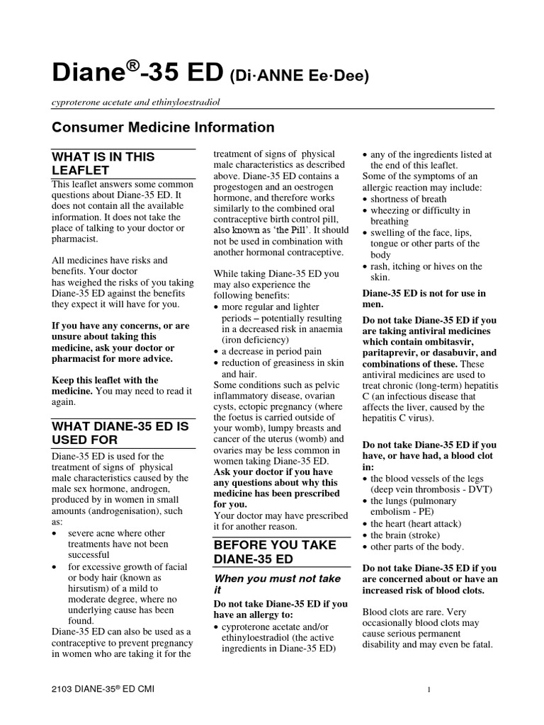 Diane 35 ED | PDF | Sexually Transmitted Infection | Combined Oral ...