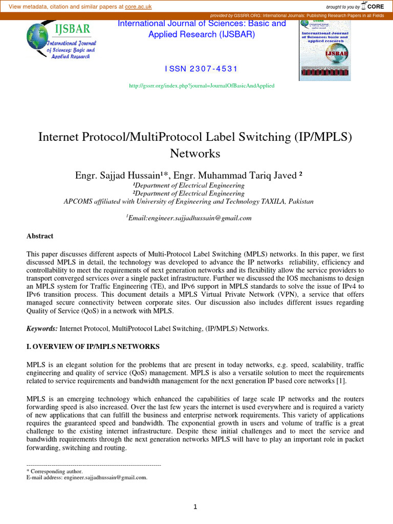 Internet Protocol/Multiprotocol Label Switching (Ip/Mpls) Networks | PDF | Networking ...