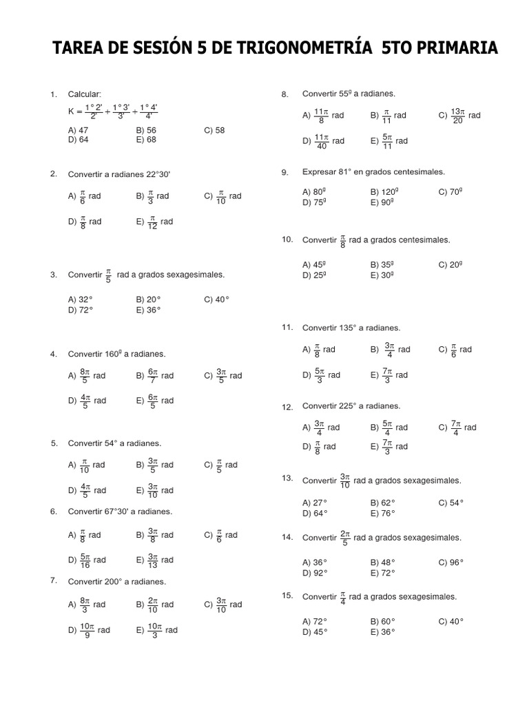 Tarea 4 de Trigo 5to Primaria | PDF
