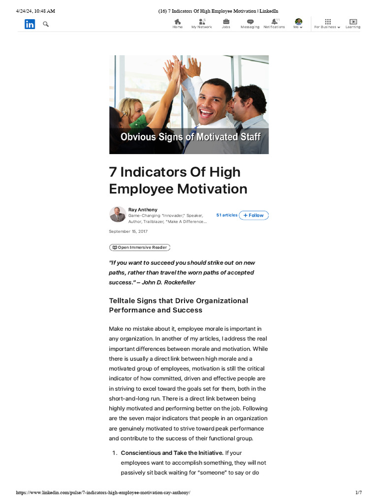 7 Indicators of High Employee Motivation - LinkedIn | PDF | Motivation ...