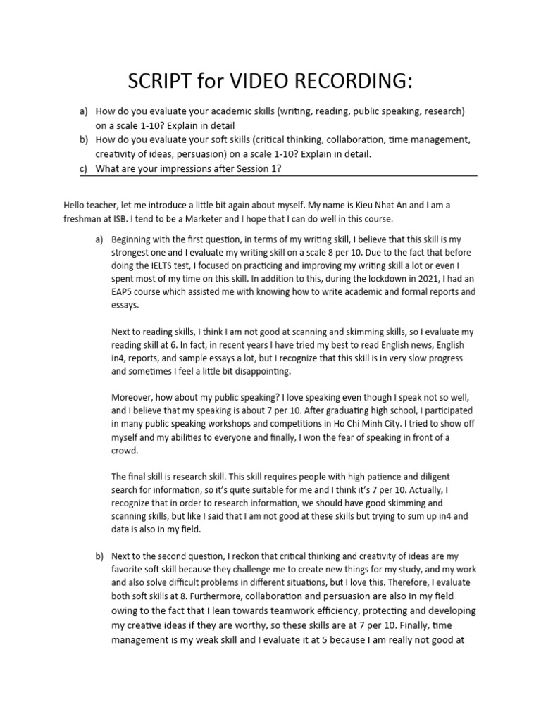 SCRIPT For VIDEO RECORDING | PDF | Human Communication | Learning