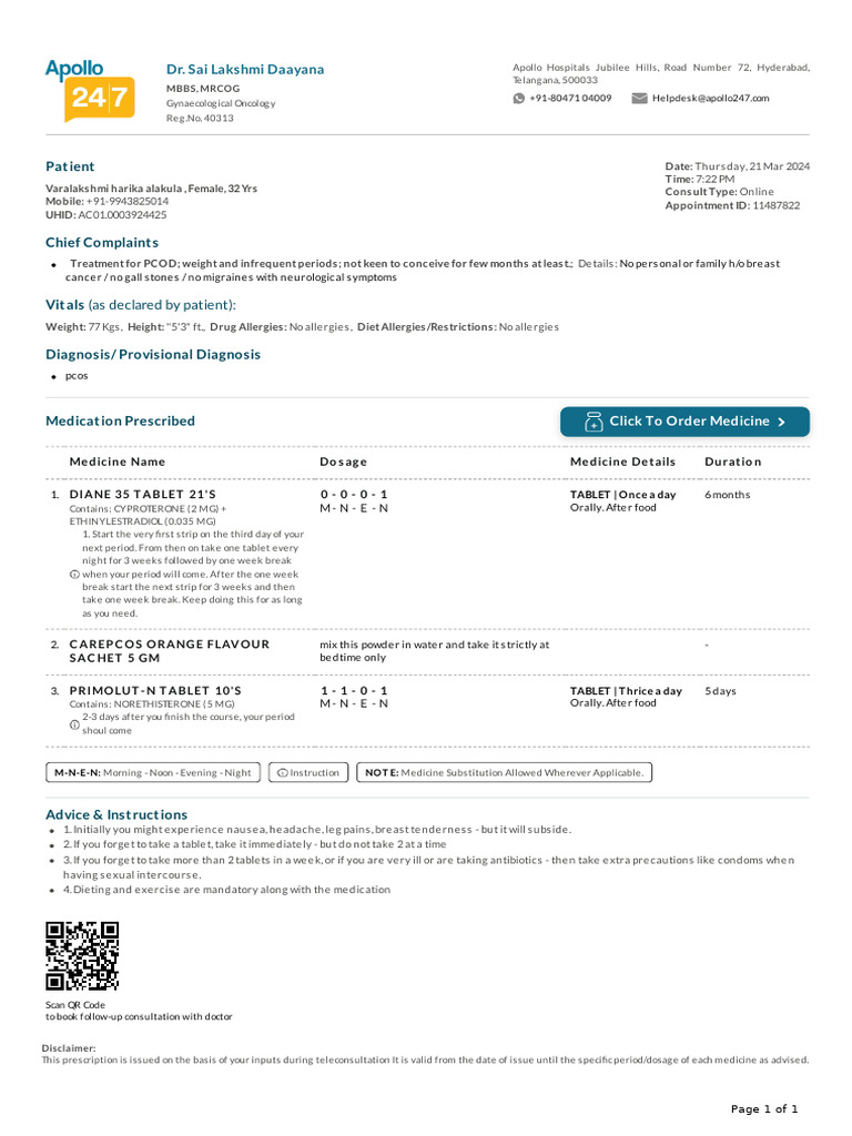 Prescription Apollo 2471711030884222 | PDF | Medicine | Health Care