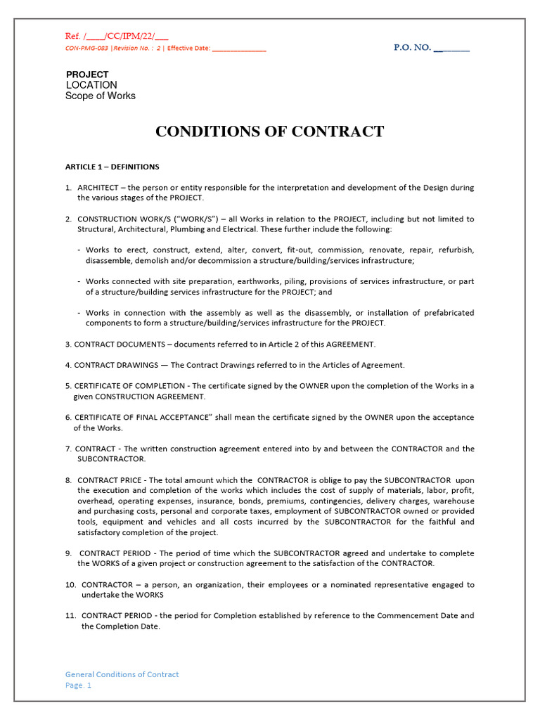 Sample Conditions of Contract For External Subcon) | PDF | Surety ...
