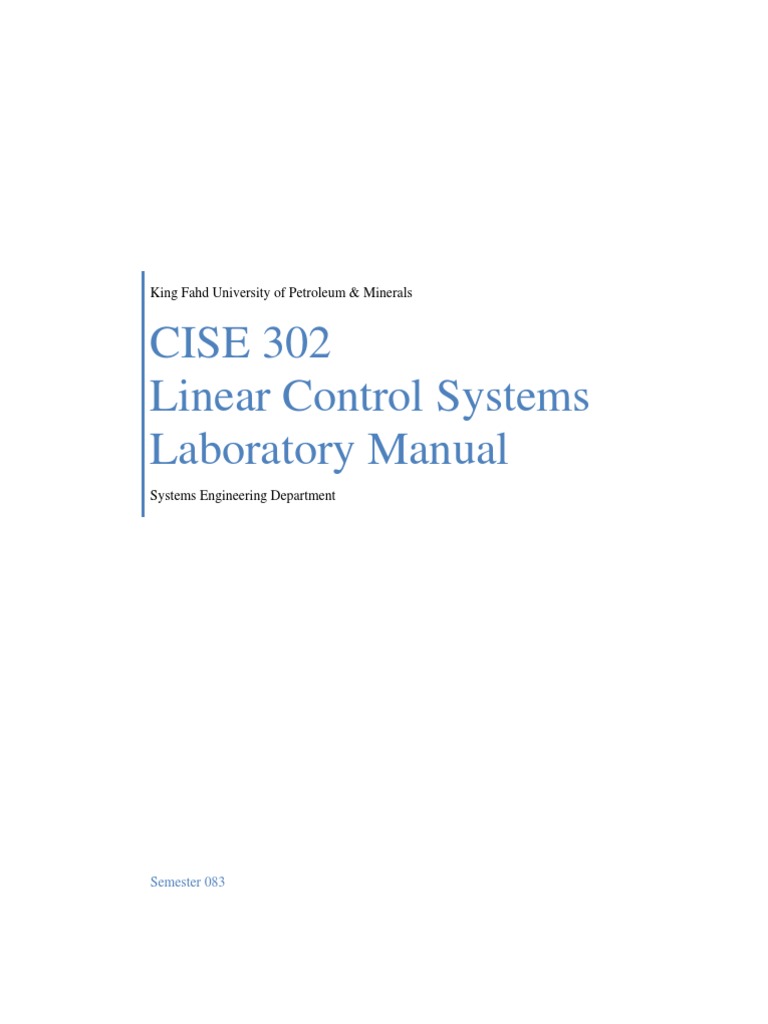 CISE 302 Linear Control Systems Lab Manual | PDF | Parameter (Computer Programming) | Nonlinear ...