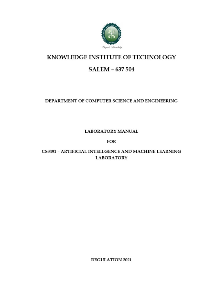 Cs3491 Ai And Ml Lab Manual Pdf Applied Mathematics Algorithms And 4802