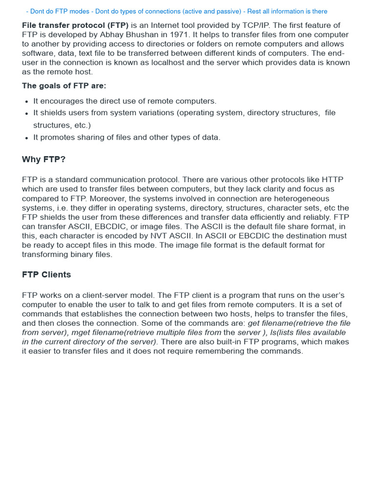 File Transfer Protocol (FTP) | PDF | File Transfer Protocol | Computer File