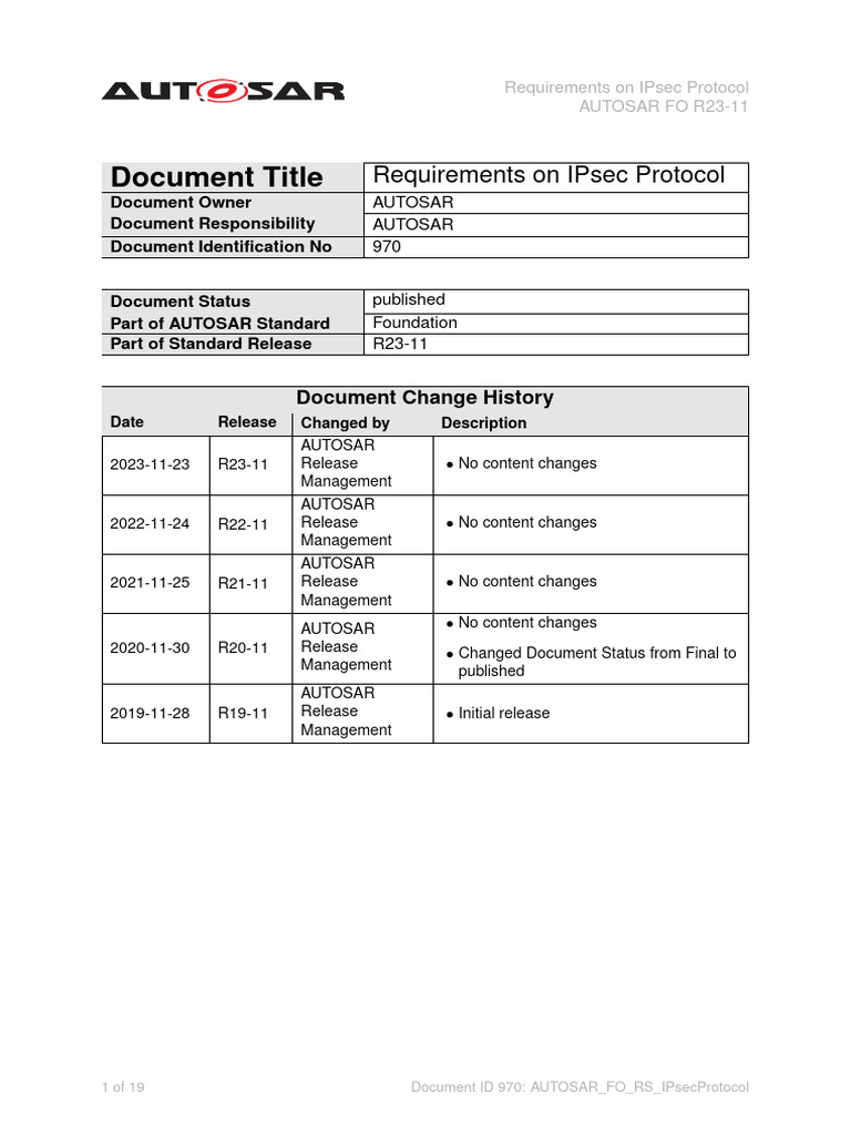 AUTOSAR FO RS IPsecProtocol | PDF | Security Technology | Military Communications