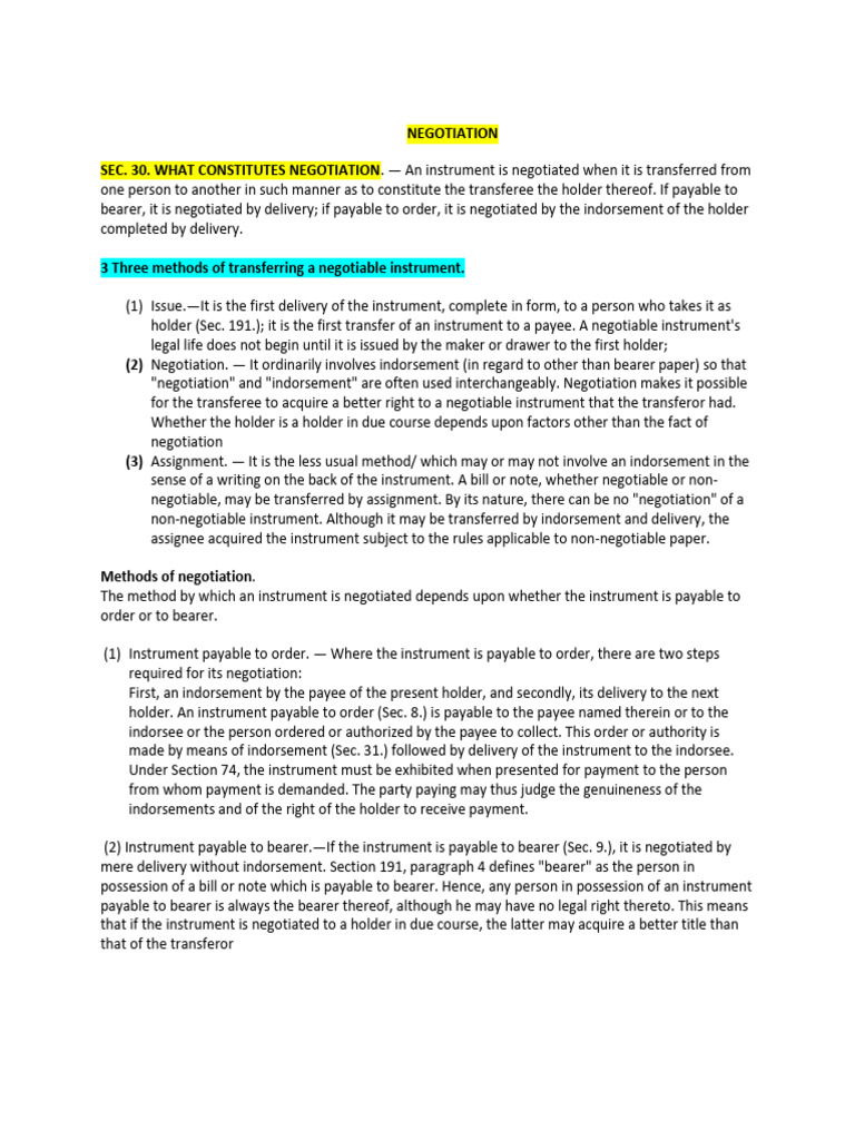 Section 30 | PDF | Negotiable Instrument | Assignment (Law)