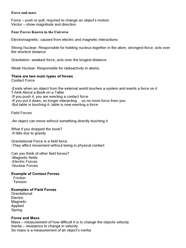 Force and Mass | PDF | Force | Inertia