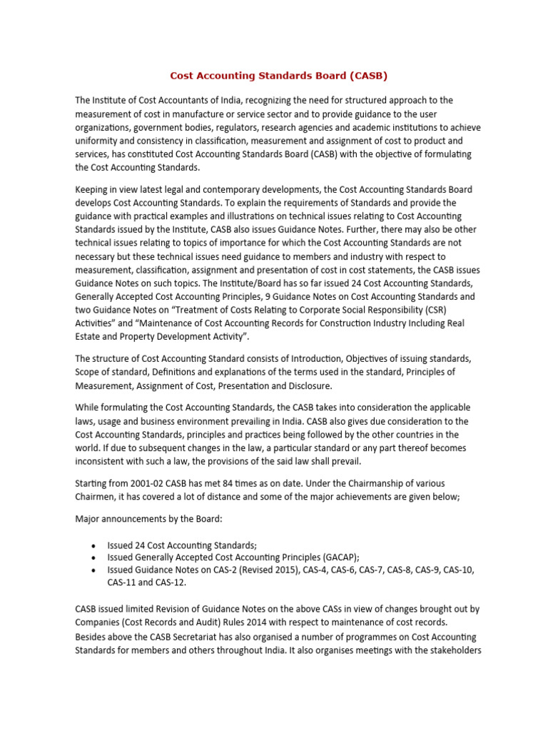 Cost Accounting Standards Board (CASB) | Download Free PDF | Capital ...