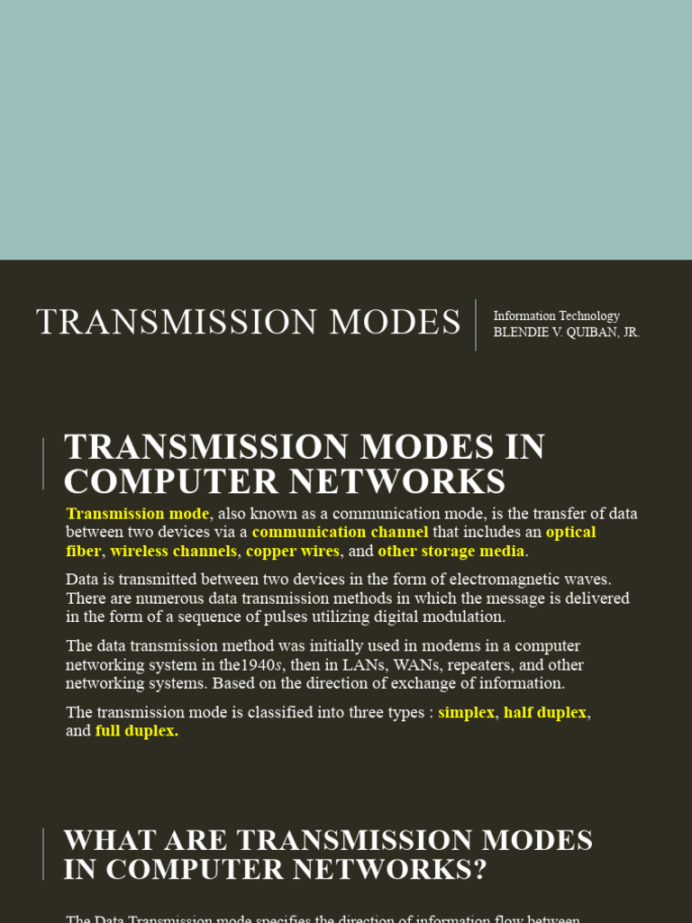 Transmission Modes Pdf Duplex Telecommunications Computer Network