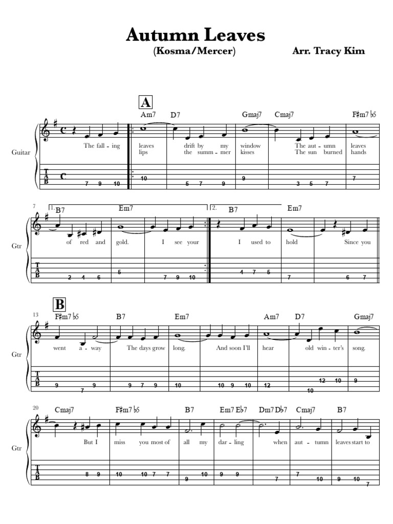 Autumn Leaves Guitar Lyrics 2 1 Pdf Compositions