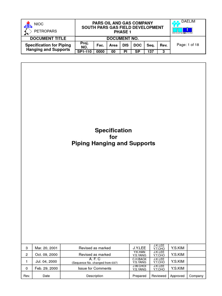 Piping Support Specification Document | PDF | Pipe (Fluid Conveyance ...