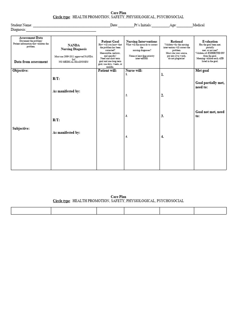 Care Plan Template- OB | PDF | Nursing | Medical Diagnosis