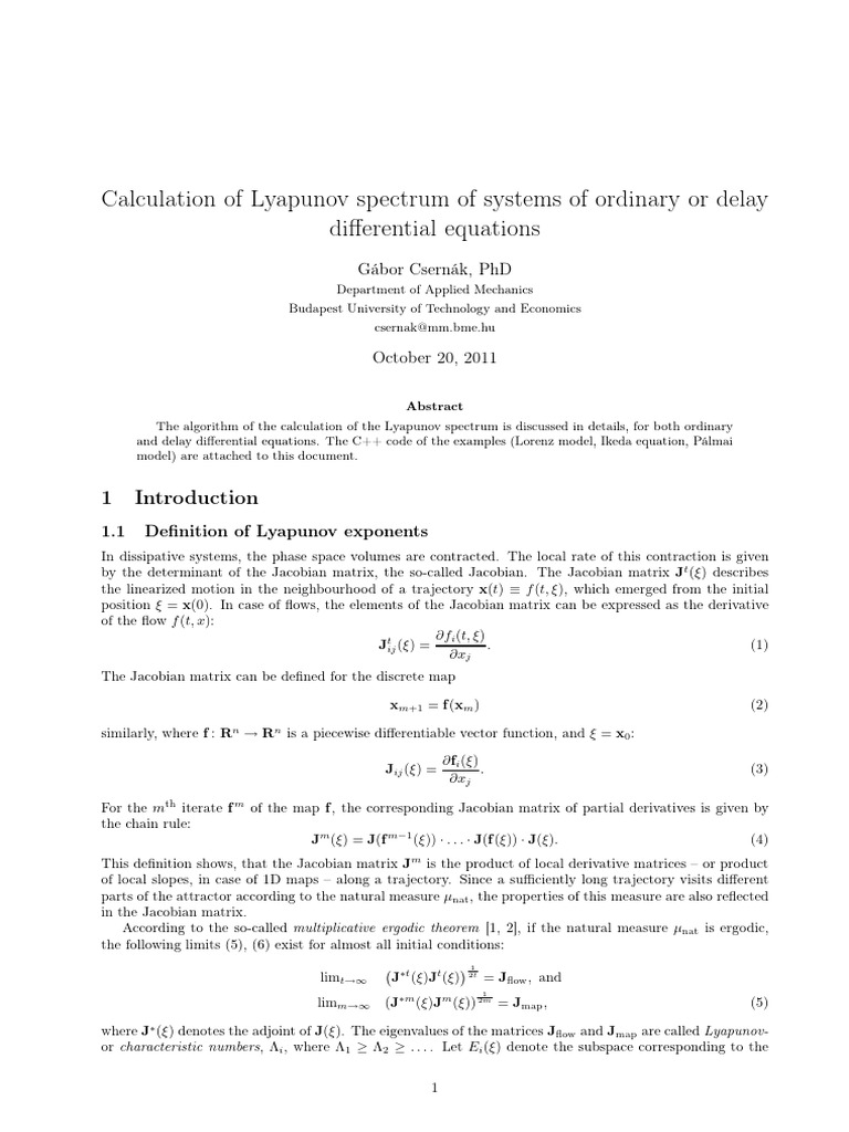 Calculation of Lyapunov Exponents in Time-Delayed Systems | PDF | Chaos Theory | Matrix ...