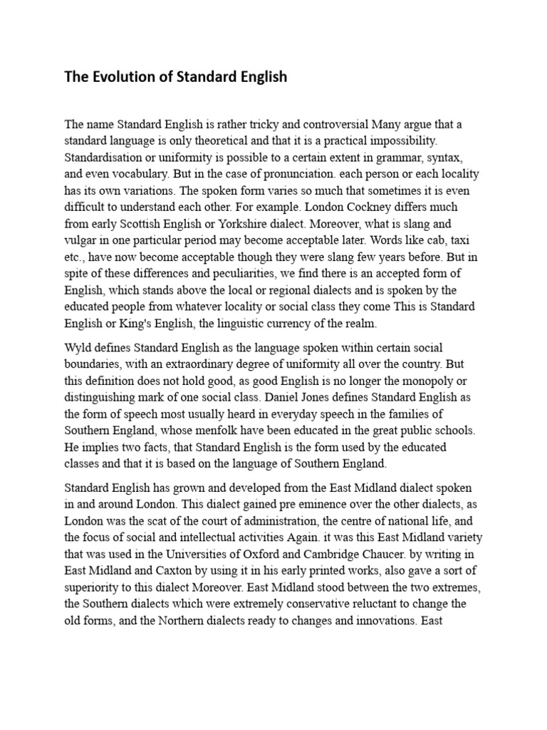 Evolution of Standard English | PDF | English Language | Dialect